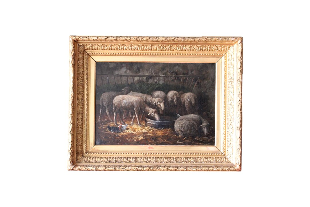 Antique Sheep Oil Painting Original Signed Portrait of Sheep in a ...