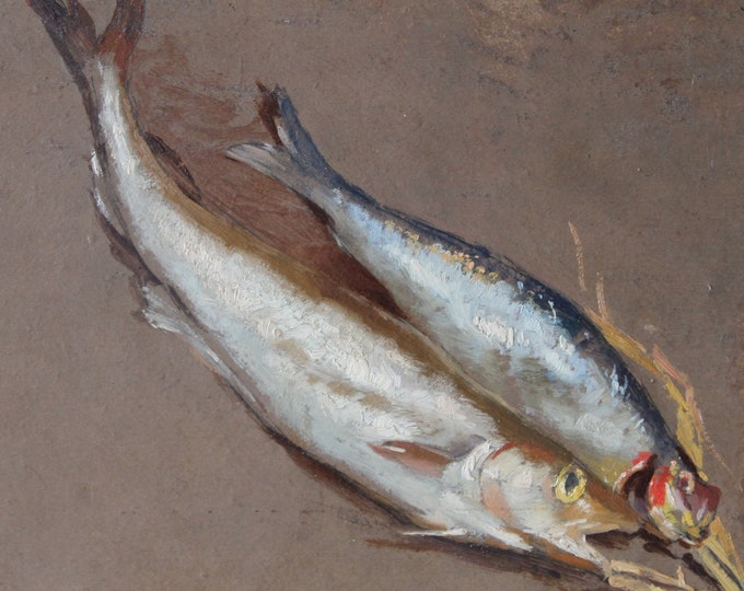 Antique Fish Oil Painting on Board in a Gold Frame, Original Oil ...