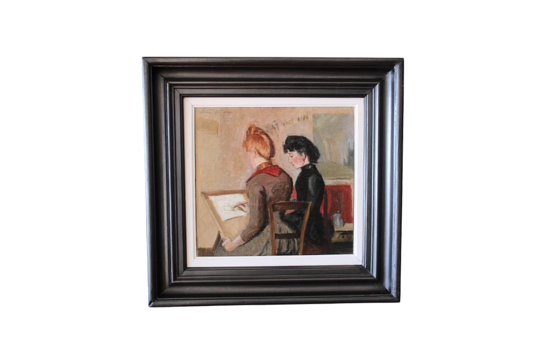Antique Portrait Oil Painting of an Art Lesson by Swiss Artist Louis ...