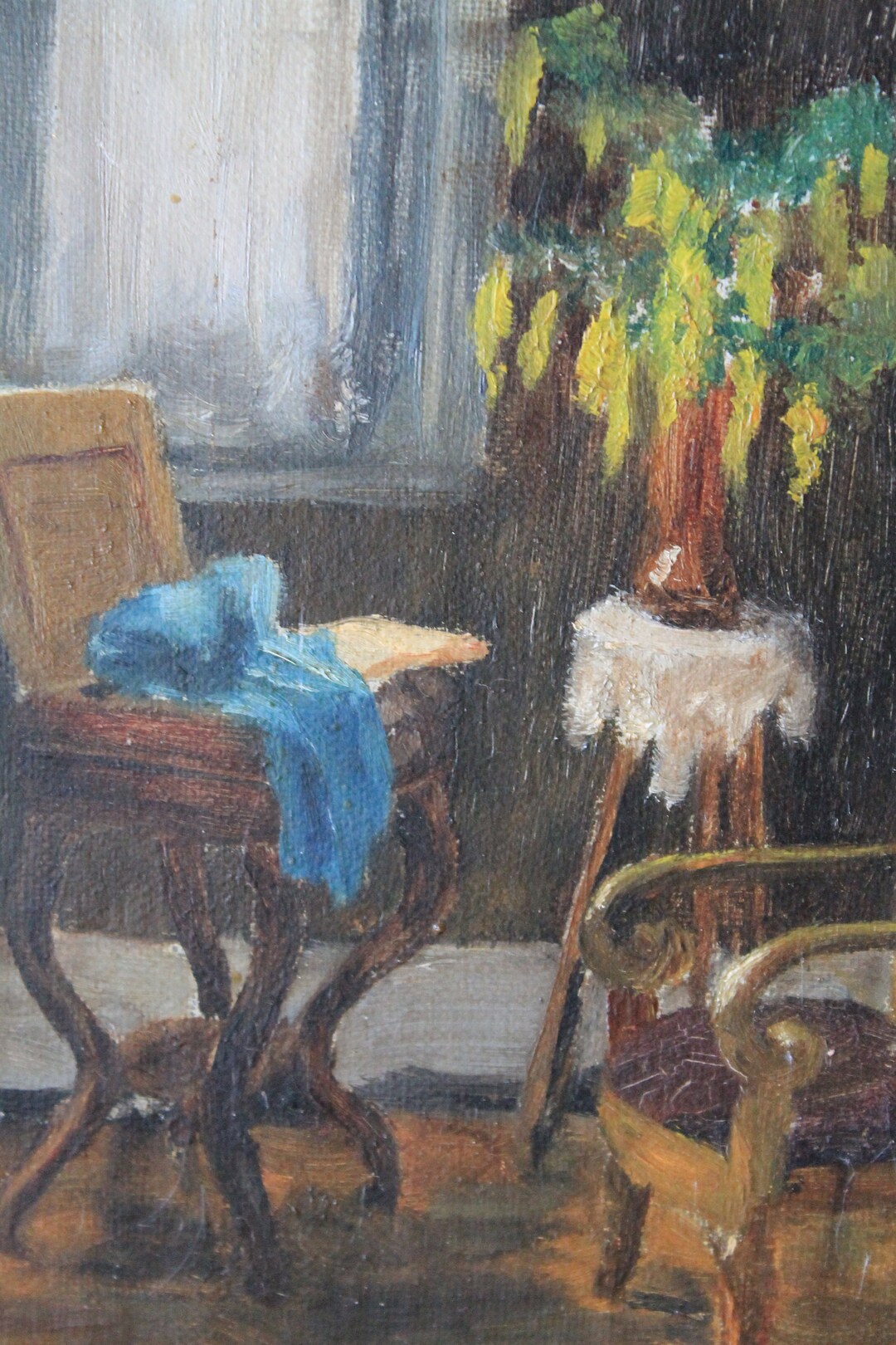 Vintage Impressionist Interior Scene of a Room With Table, Floral ...