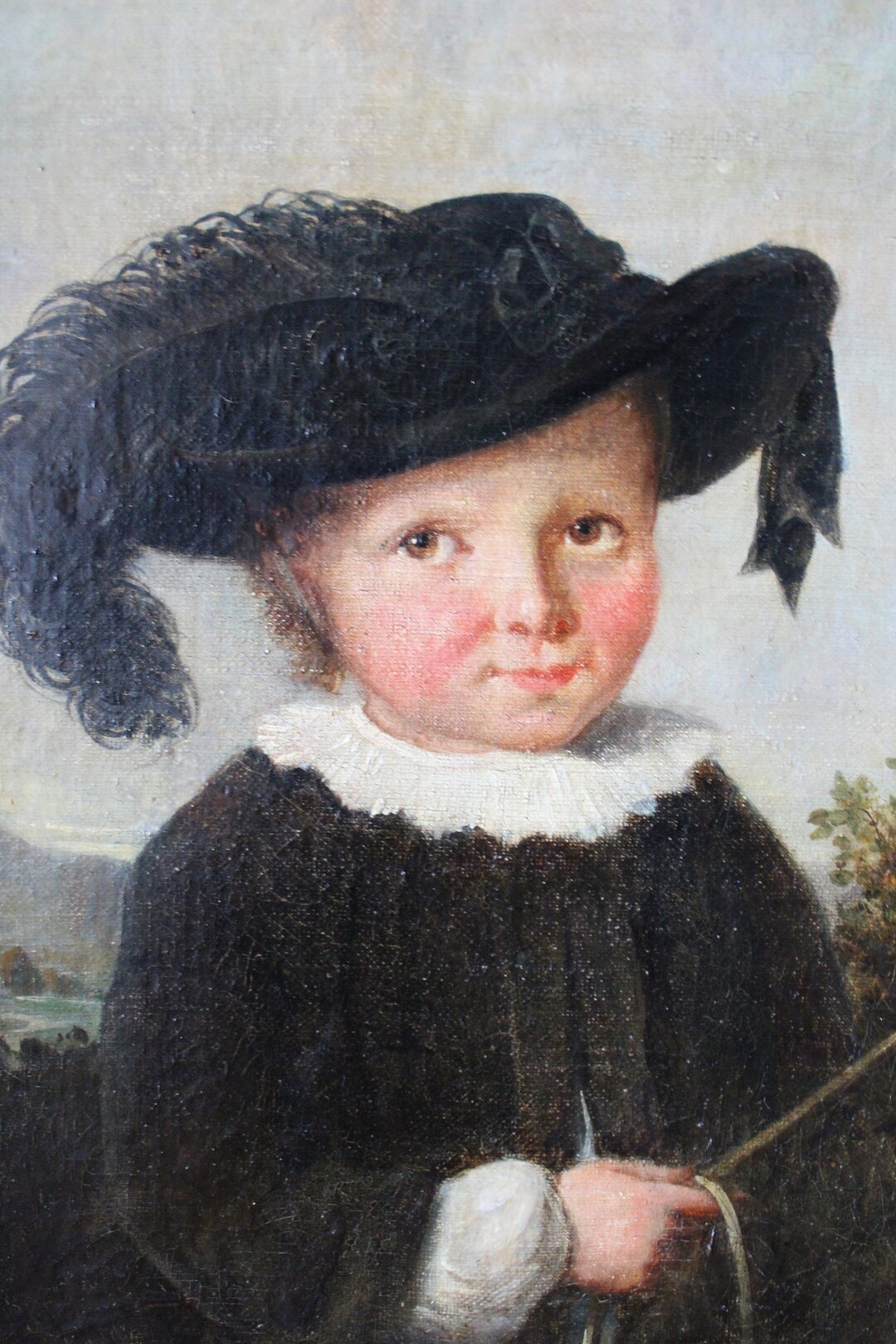 Antique Portrait Painting of a Young Boy, Antique Male Oil Painting ...