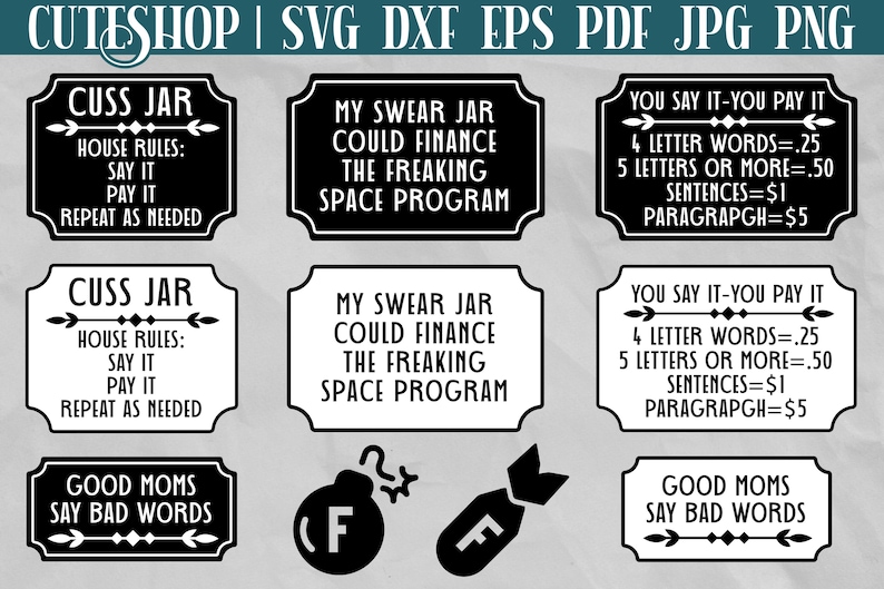 18 Swear Jar SVG Bundle - Cricut Labels for Jars | Funny Swear Jar ...