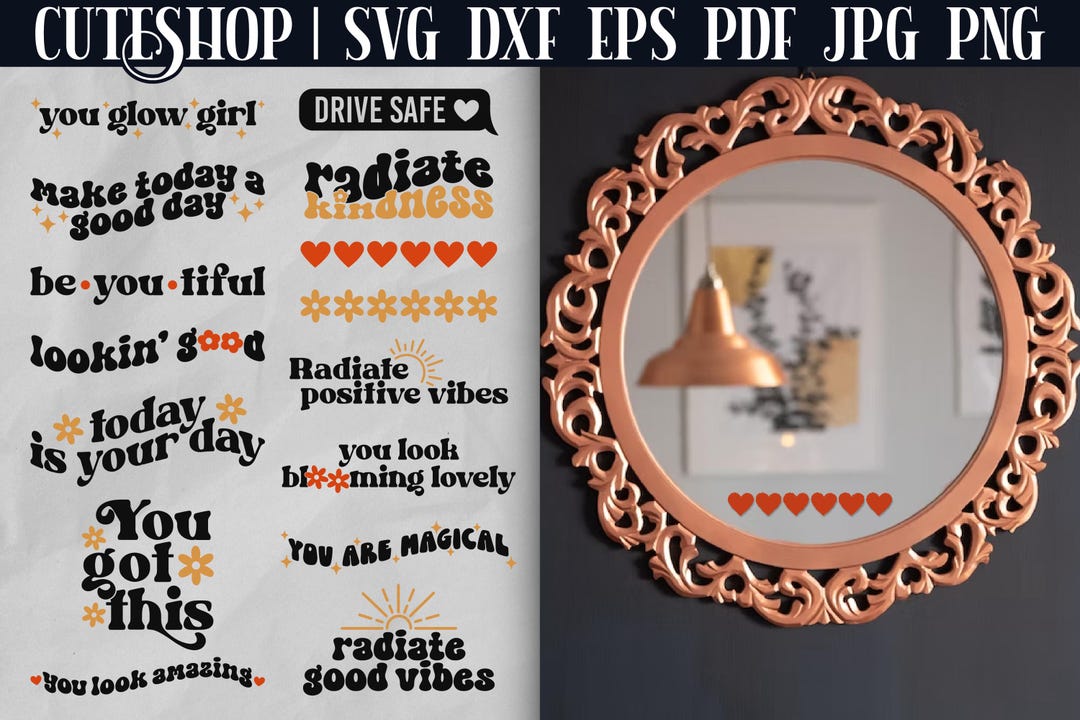 15 Mirror Decal SVG Bundle | Rear View Mirror SVG | Positive ...