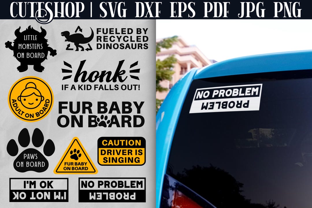 Paquete de calcomanías SVG divertidas para autos, 20 calcomanías SVG ...