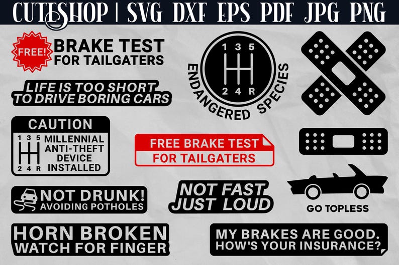 Funny Car Decals SVG Bundle – 12 Funny Car Stickers | Cricut ...