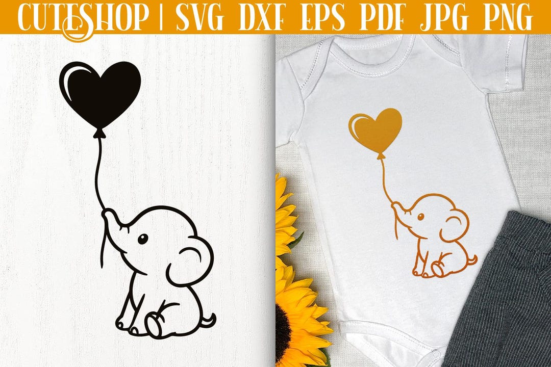 Elephant With Balloon - Cute Baby Elephant SVG | Baby Elephant Clipart ...