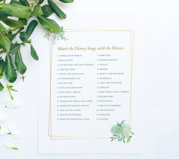 Disney Love Song Matching Game for Bridal Shower Printable - Etsy