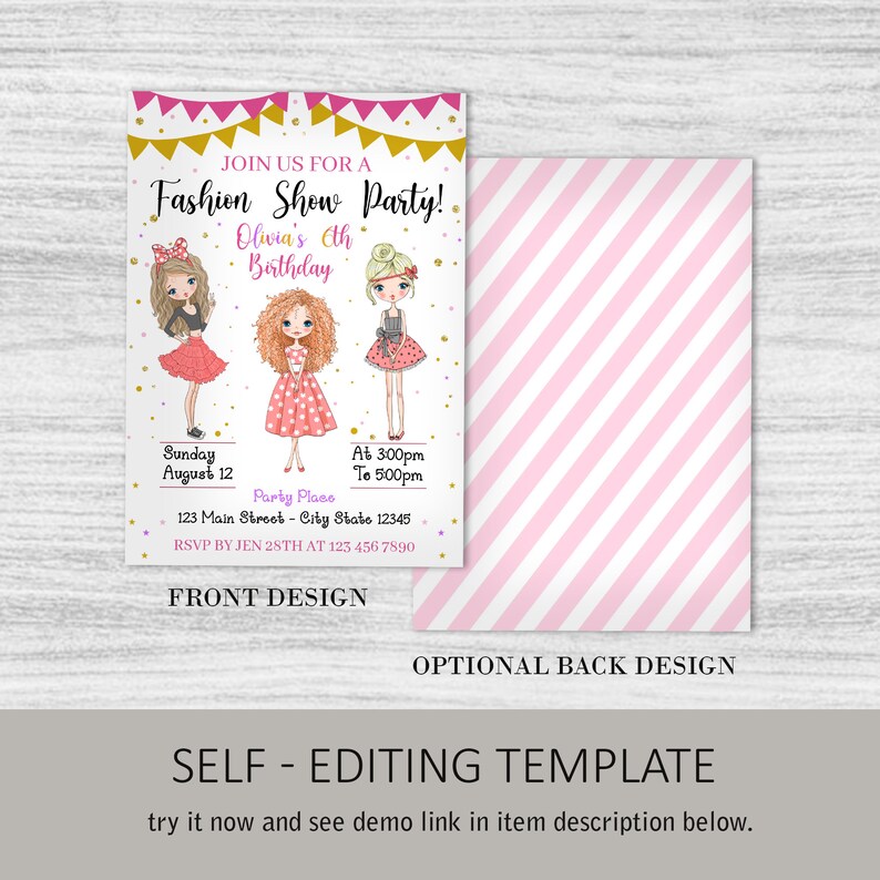 Editable Fashion Show Party Invitation, Fashion Show Invitation, Dress ...