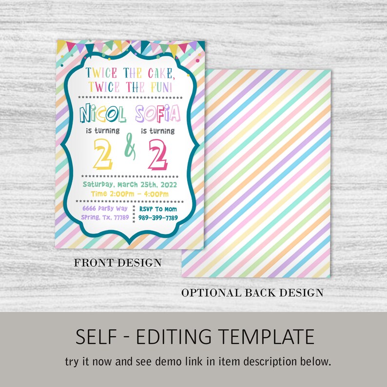 Double Birthday Party Invitation Joint Combined Invitation - Etsy