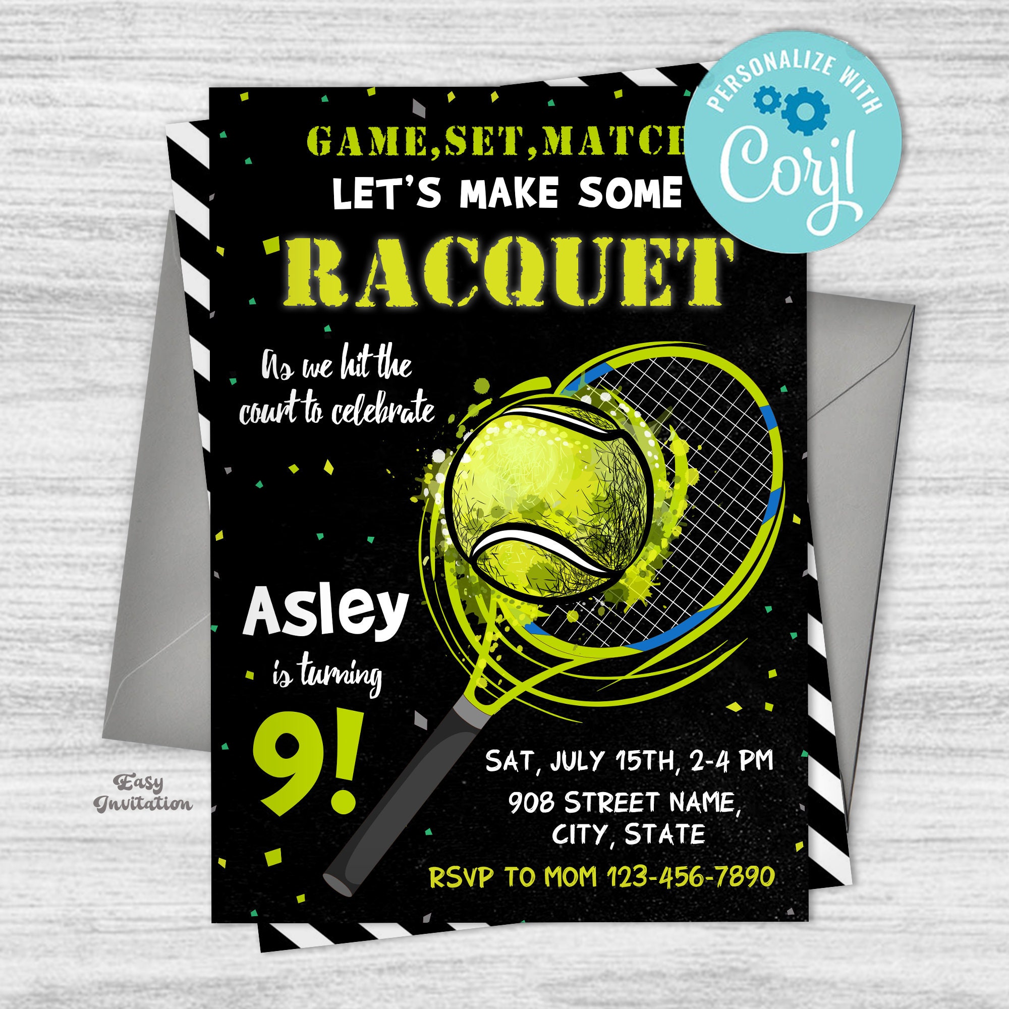 Tennis Invites Tennis Birthday Invitation Tennis Ball - Etsy