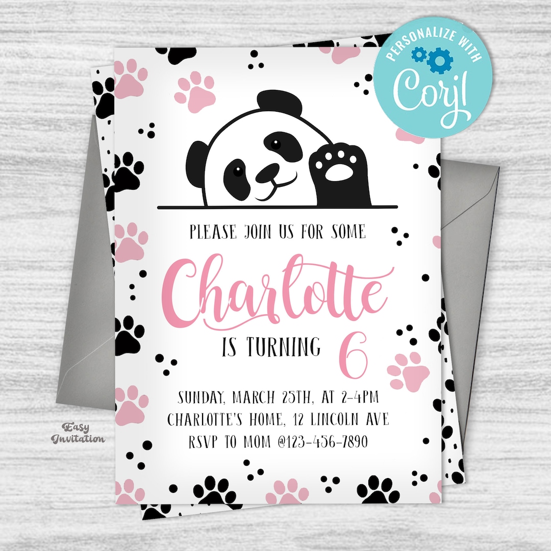 Panda Birthday Invitation, Cute Panda Themed Party, Panda Birthday ...