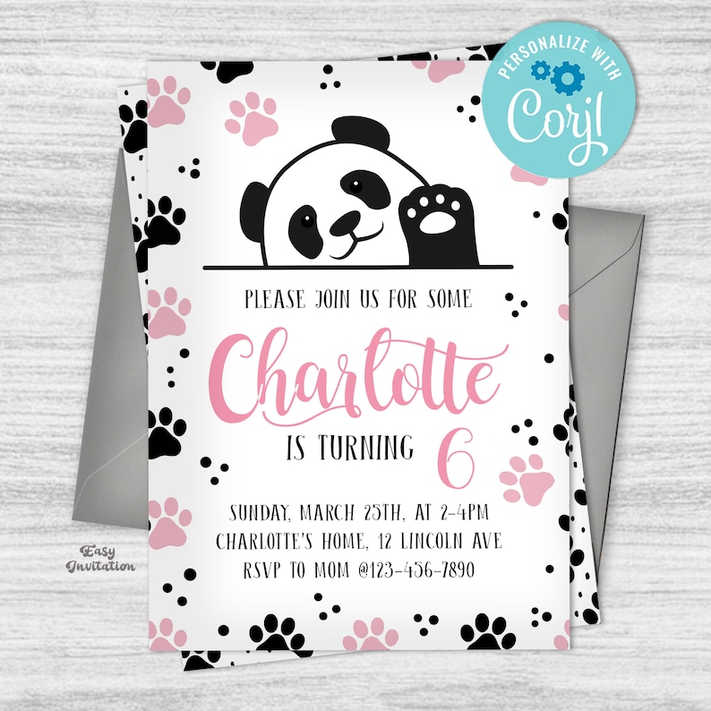 Panda Birthday Invitation, Cute Panda Themed Party, Panda Birthday ...