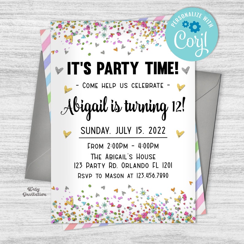 Confetti Editable Invitations Template Confetti Party - Etsy