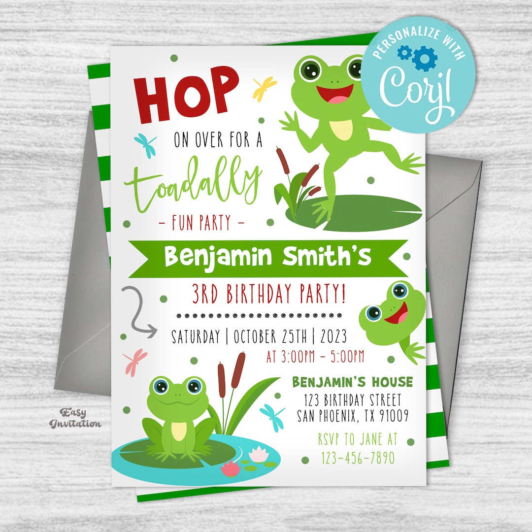 Frog Birthday Invitation, Frog Invite Digital Party, Any Age Toad Hop ...