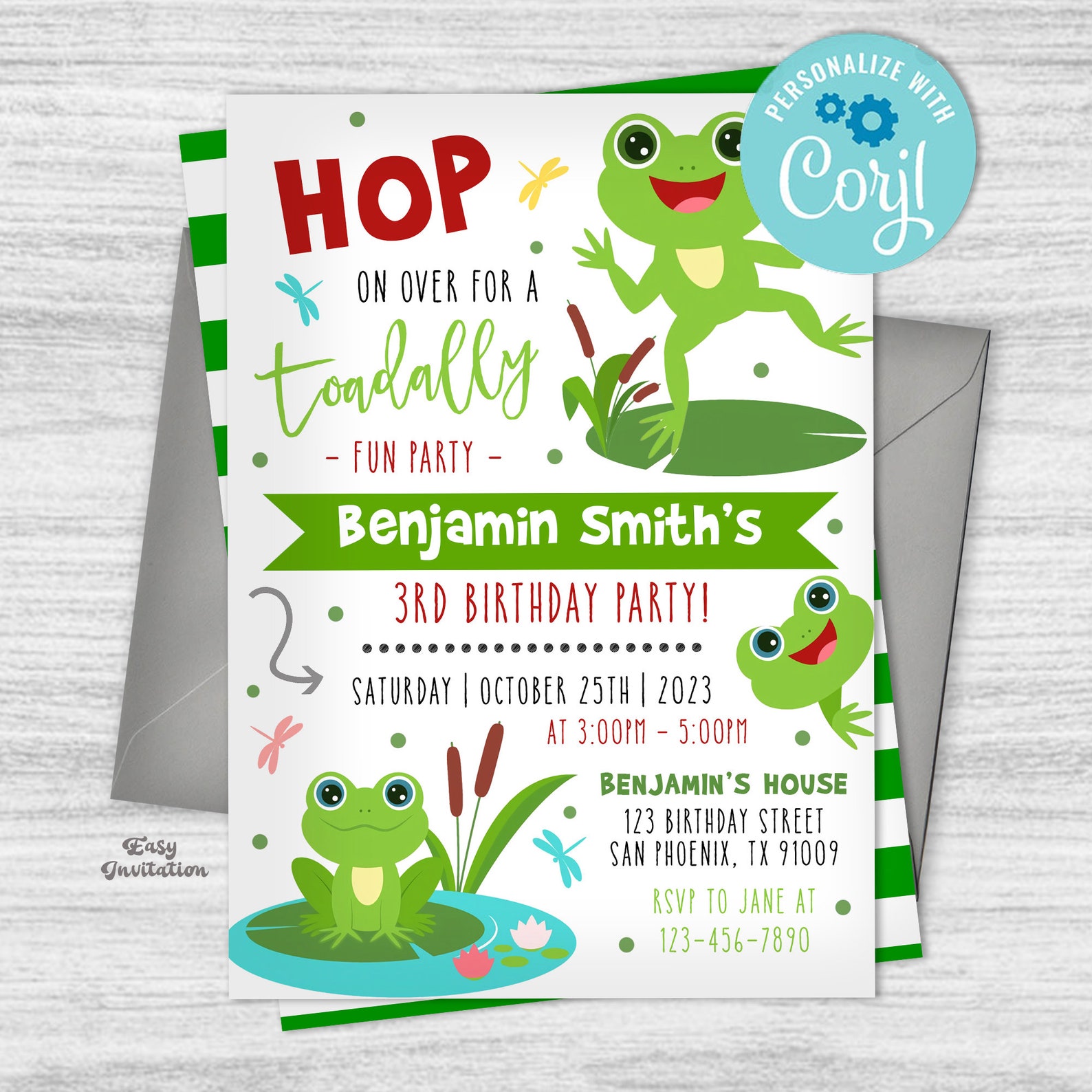 Frog Birthday Invitation, Frog Invite Digital Party, Any Age Toad Hop ...