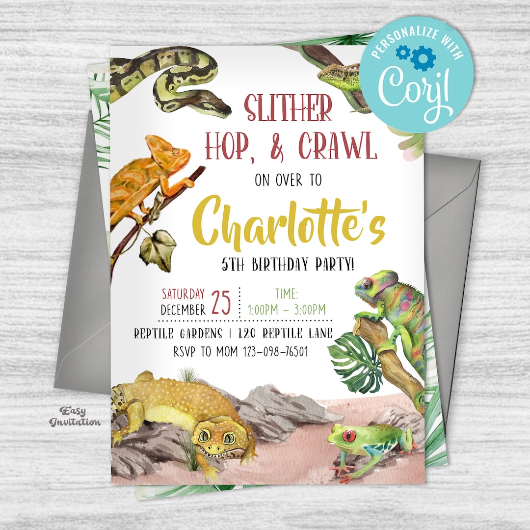 Reptile Birthday Invitation Boy, Lizard Birthday Invite Template, Snake ...