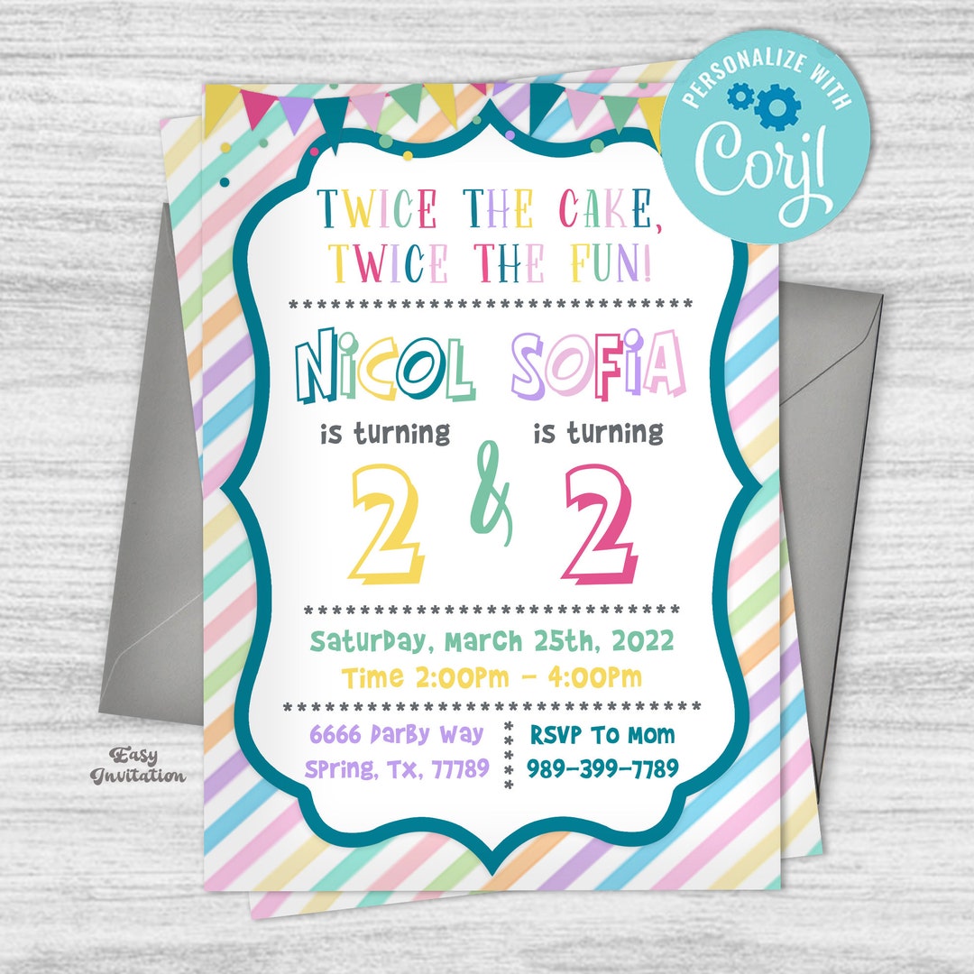 Double Birthday Party Invitation Joint Combined Invitation - Etsy