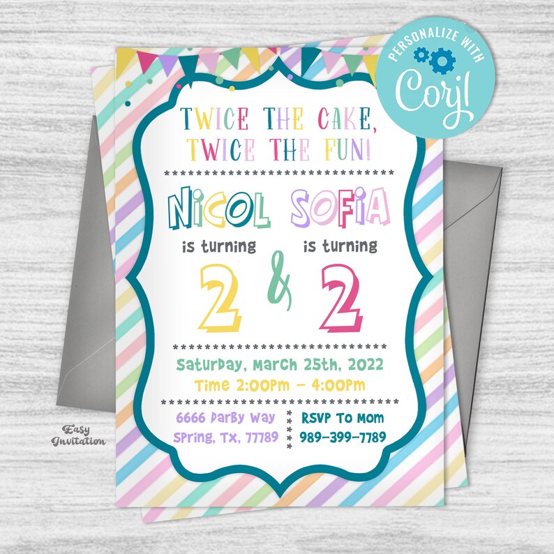 Double Birthday Party Invitation Joint Combined Invitation - Etsy