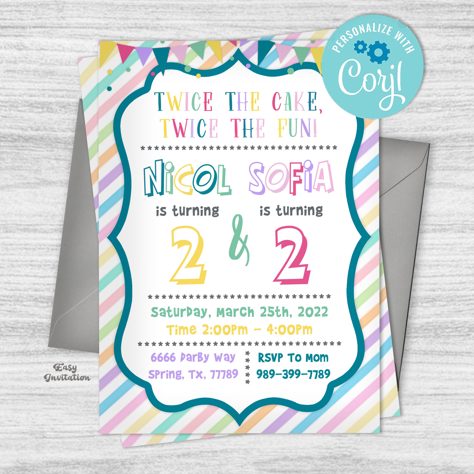 Double Birthday Party Invitation Joint Combined Invitation - Etsy