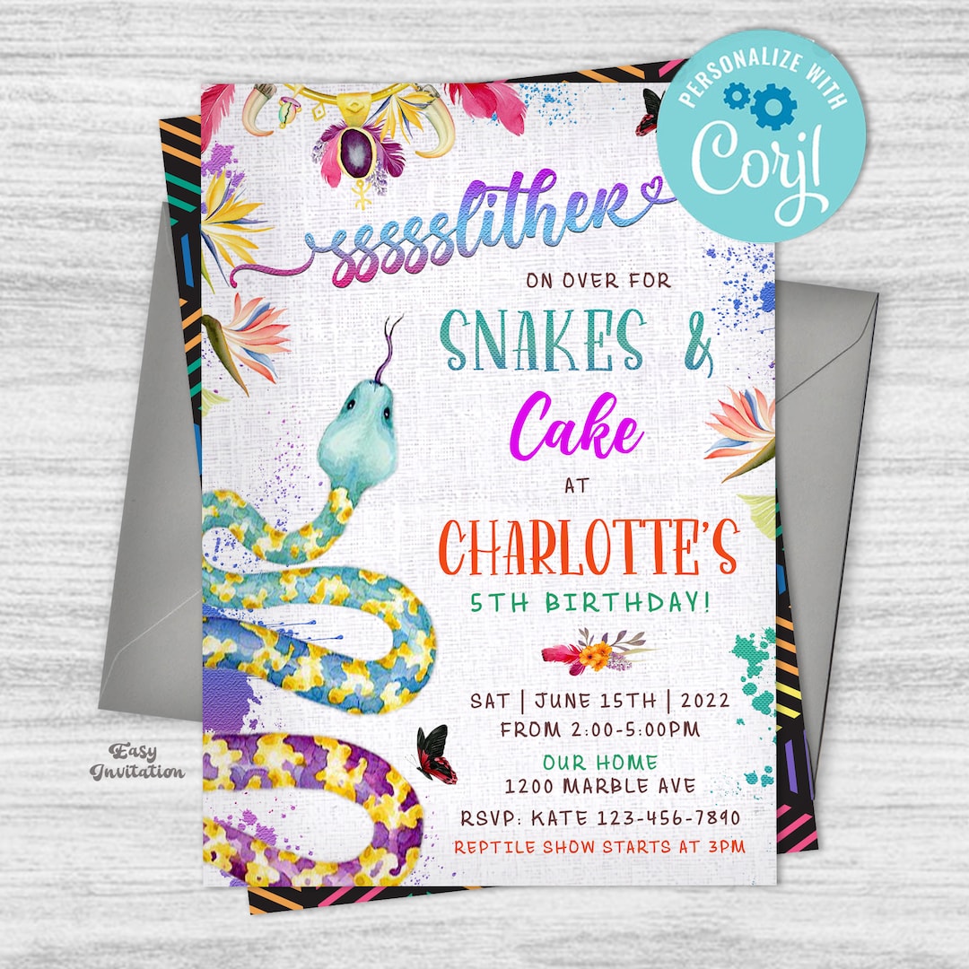 Snake Invitation Snakes Birthday Invitations Snake Birthday - Etsy