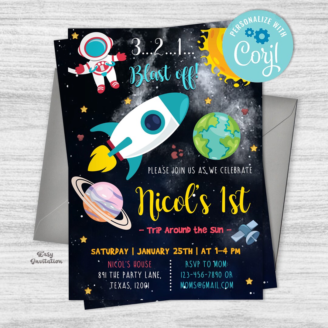 Editable Outer Space Birthday Invitation, Rocket Astronaut Birthday ...