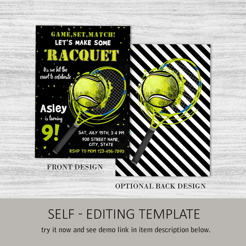 Tennis Invites Tennis Birthday Invitation Tennis Ball - Etsy