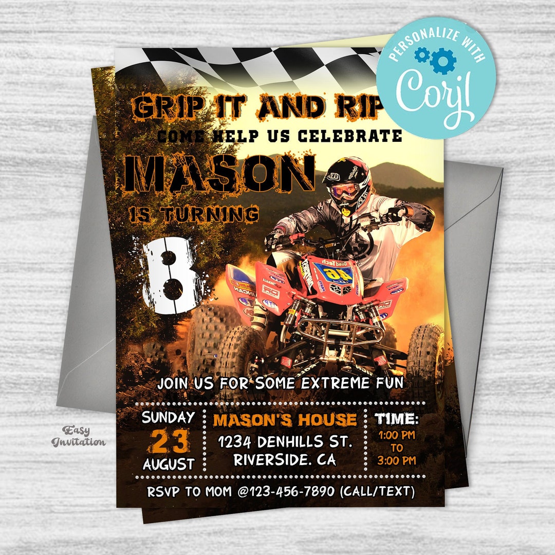 ATV Birthday Invitation, Printable Dirt Bike Invite, ATV Birthday Party ...