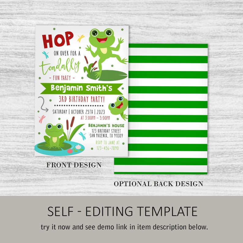 Frog Birthday Invitation Frog Invite Digital Party Any Age - Etsy