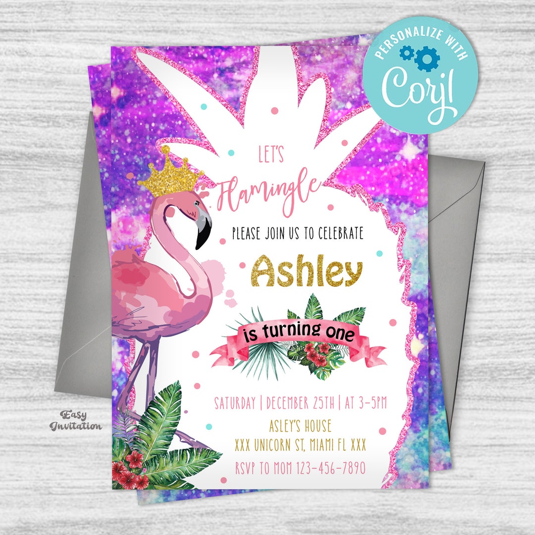 EDITABLE Flamingo Invitation, Flamingo Birthday Invitation, Flamingo ...