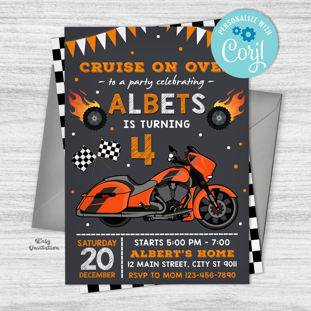 Motorcycle Birthday Invitation, Self Editable, Motorcycle Party ...