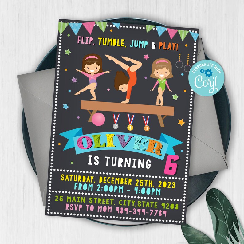Editable Girls Invitations Birthday Invitation Gymnastic Invitation
