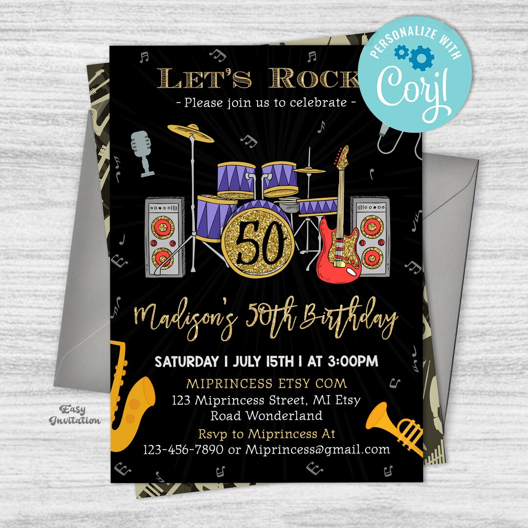 Rock and Roll Music Birthday Invitations, Rock Star Music Invitations ...