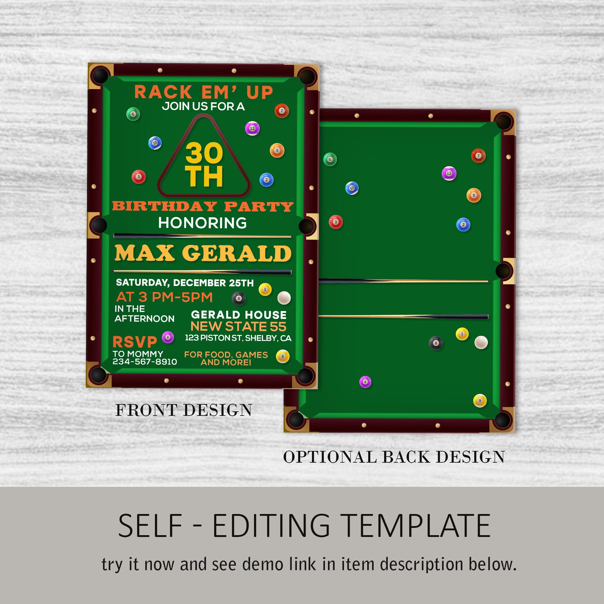 Snooker Invitation Pool Birthday Invites Billiard - Etsy