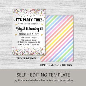 Confetti Editable Invitations Template Confetti Party - Etsy