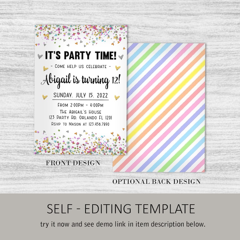 Confetti Editable Invitations Template Confetti Party - Etsy