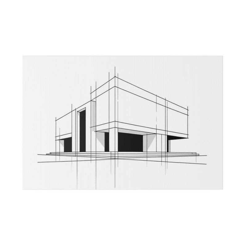 Minimalist Architectural Line Drawing Canvas - Modern Wall Art Décor ...