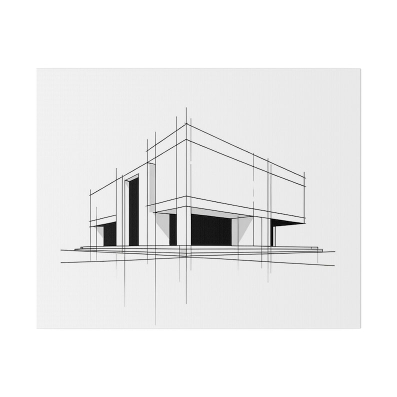 Minimalist Architectural Line Drawing Canvas - Modern Wall Art Décor ...