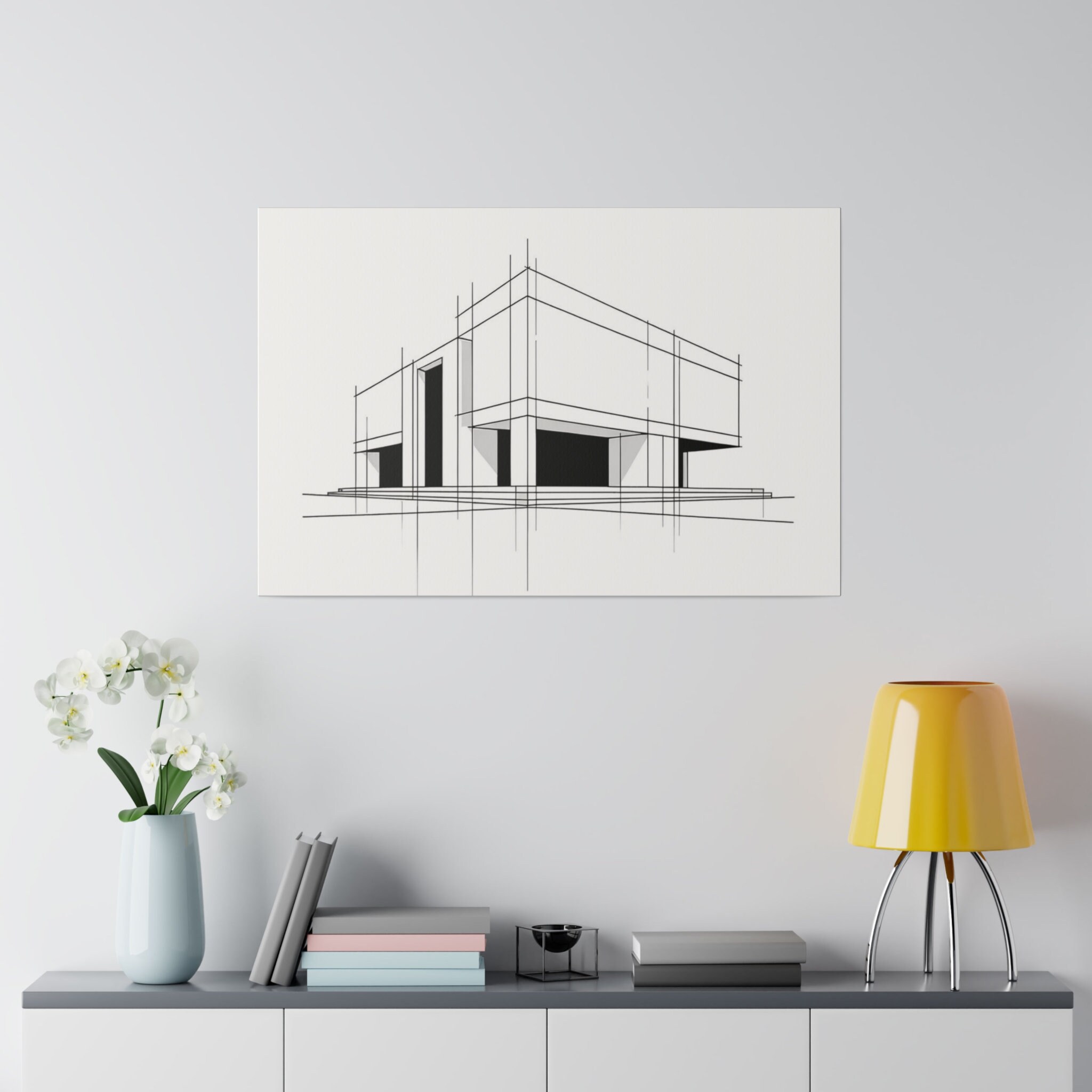 Minimalist Architectural Line Drawing Canvas Modern Wall Art Décor ...
