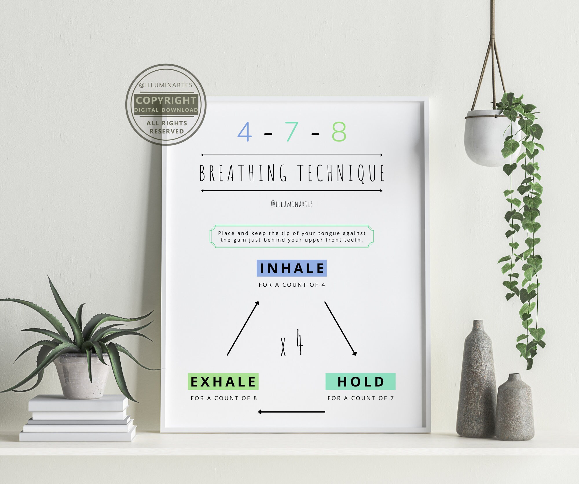 4-7-8 Breathing Technique Digital Print | Therapy, Counsellor ...