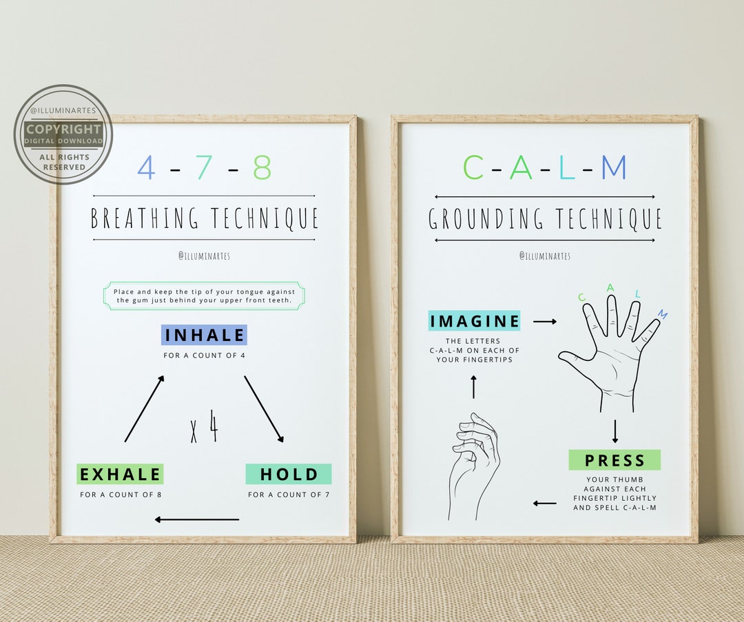 Breathing & Grounding Techniques Bundle Digital Prints | Therapy ...