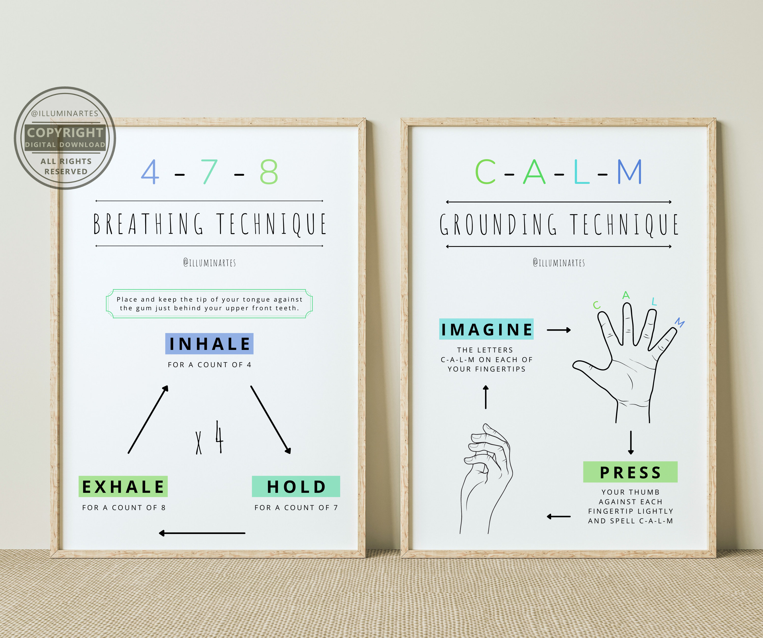 Breathing & Grounding Techniques Bundle Digital Prints Therapy ...