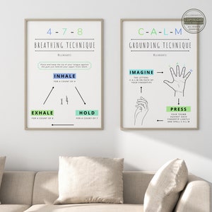 Breathing & Grounding Techniques Bundle Digital Prints | Therapy ...