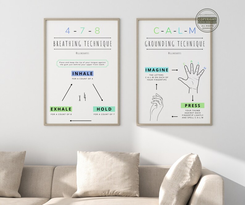 Breathing & Grounding Techniques Bundle Digital Prints | Therapy ...
