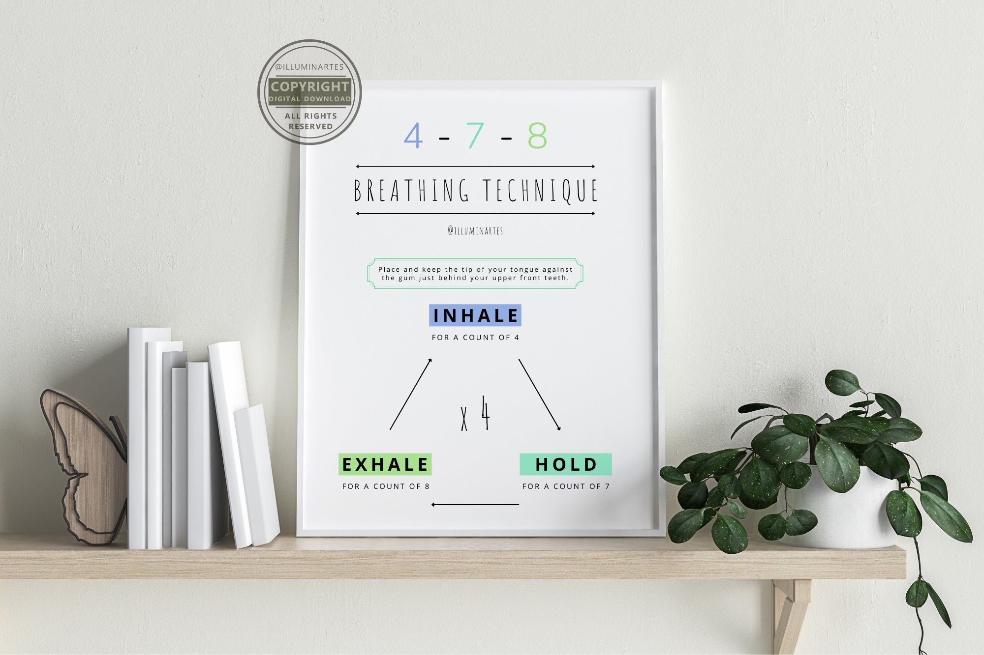 4-7-8 Breathing Technique Digital Print | Therapy, Counsellor ...