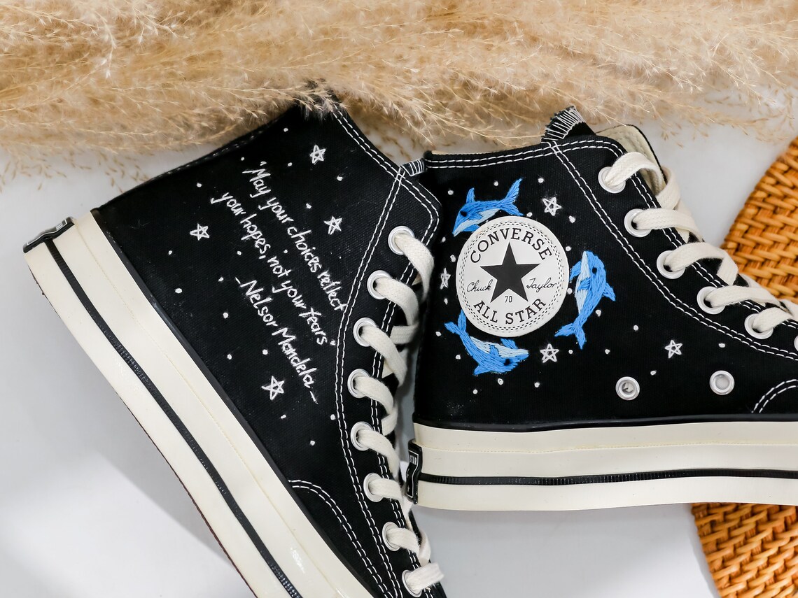 Embroidered Converse, Dolphin Embroidered Shoes Custom, Blue Whale ...