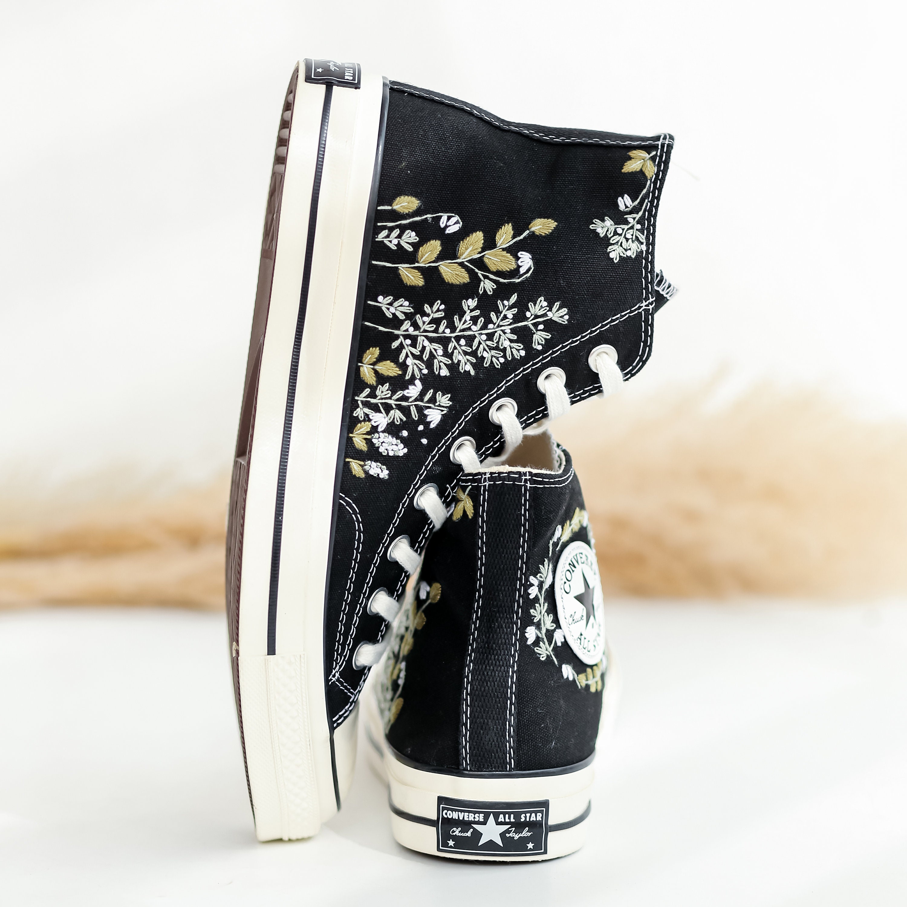 Embroidery Converse High Tops, Flower Embroidered Converse, Flower ...