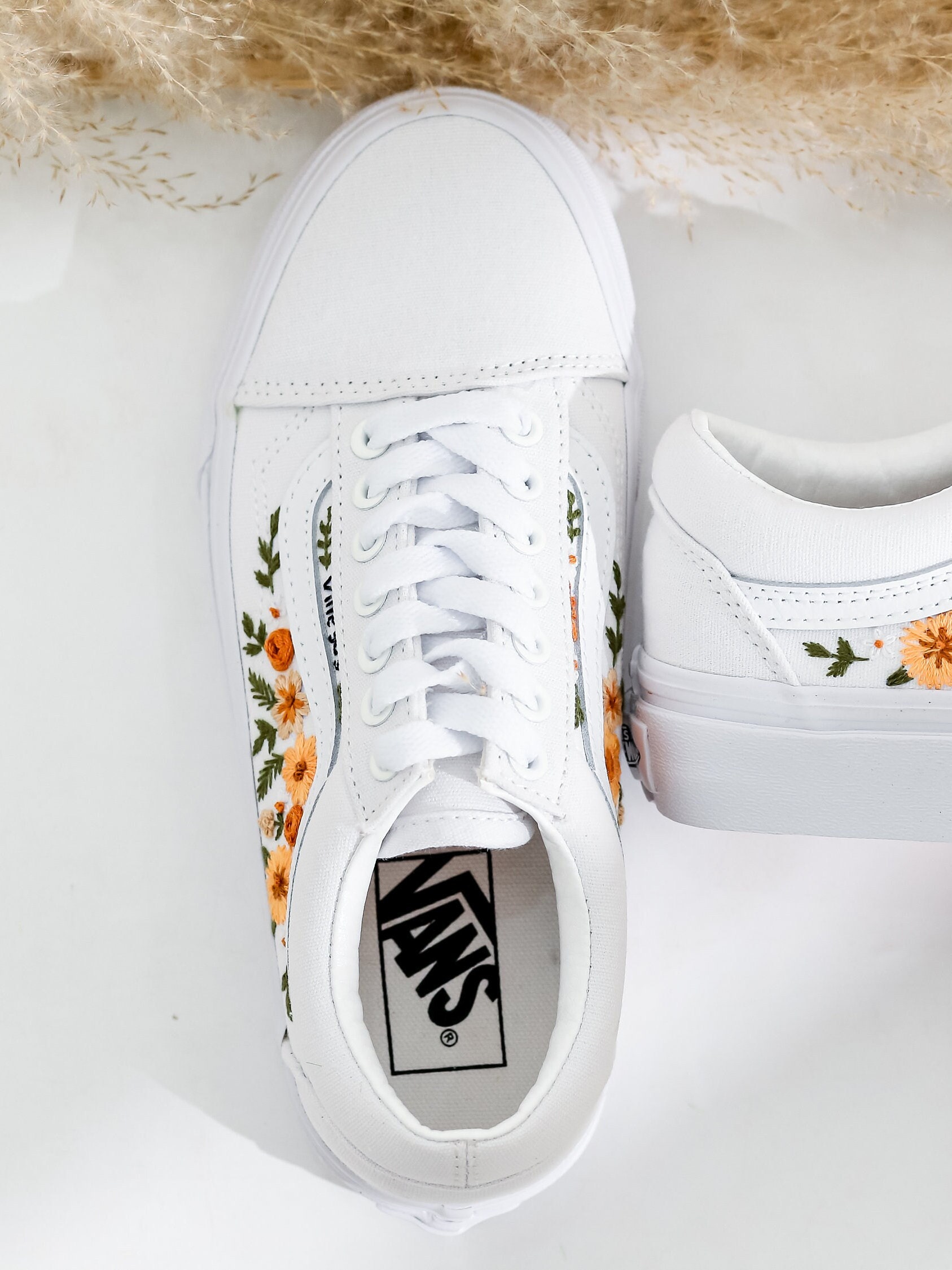 Wedding Vans for Bride, Bridal Flowers Embroidered Vans, Custom Floral ...