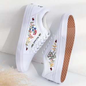 Wedding Vans for Bride and Groom, Flowers Embroidered Vans for Women ...