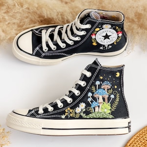 Embroidered Converse Mushroom and Frog, Converse High Tops Chuck Taylor ...