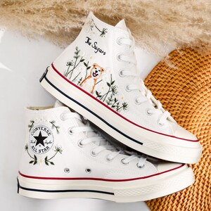 Embroidered Converse , Dog and White Flower Embroidered Shoes, Name and ...